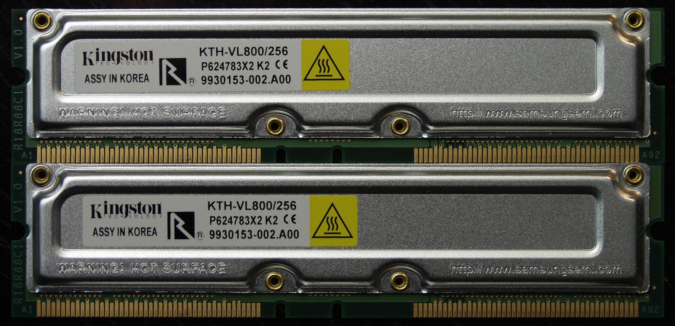 2x 256MB RAMBUS 184-pin ECC RDRAM PC-1066 Kingston geheugen ...